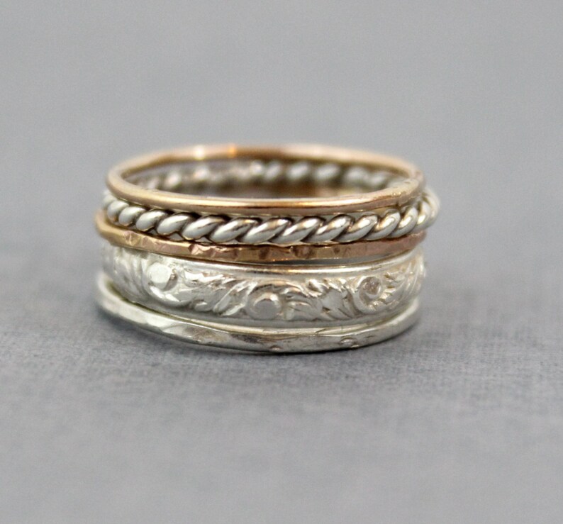 Mixed Metals Stacking Rings Set: Sterling Silver & Rose Gold Filled - Etsy