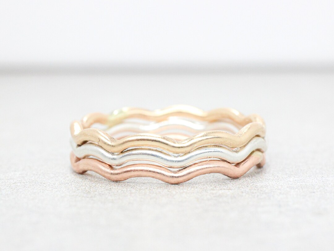 Mixed Metals Wavy Stacking Rings: Sterling Silver, Gold, Rose Gold - Etsy