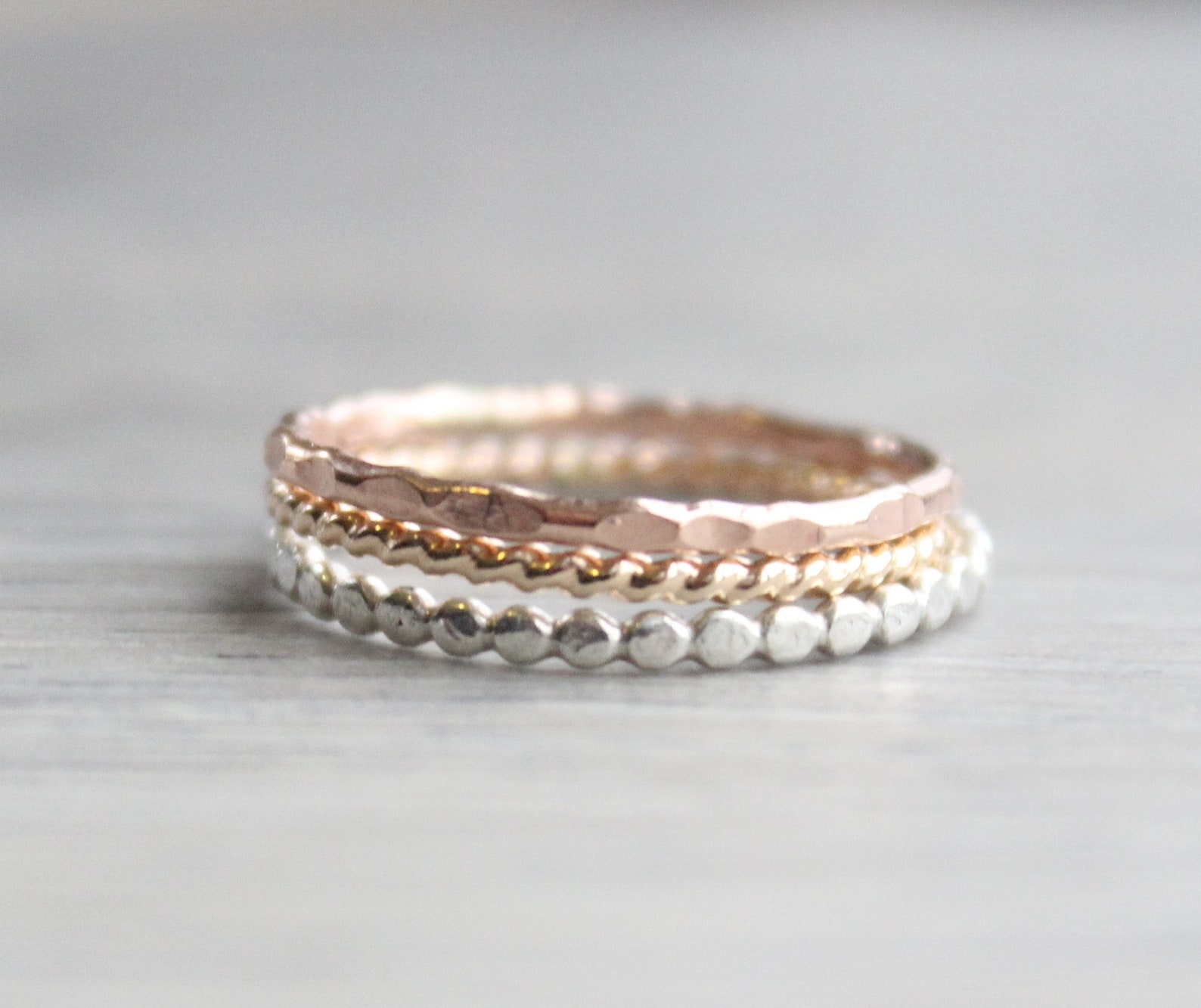 Silver Gold and Rose Gold Stackable Rings // Set of 3 Simple - Etsy