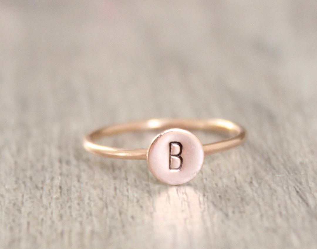 Rose Gold Initial Ring: 14k Filled Stacking Monogram Ring - Etsy