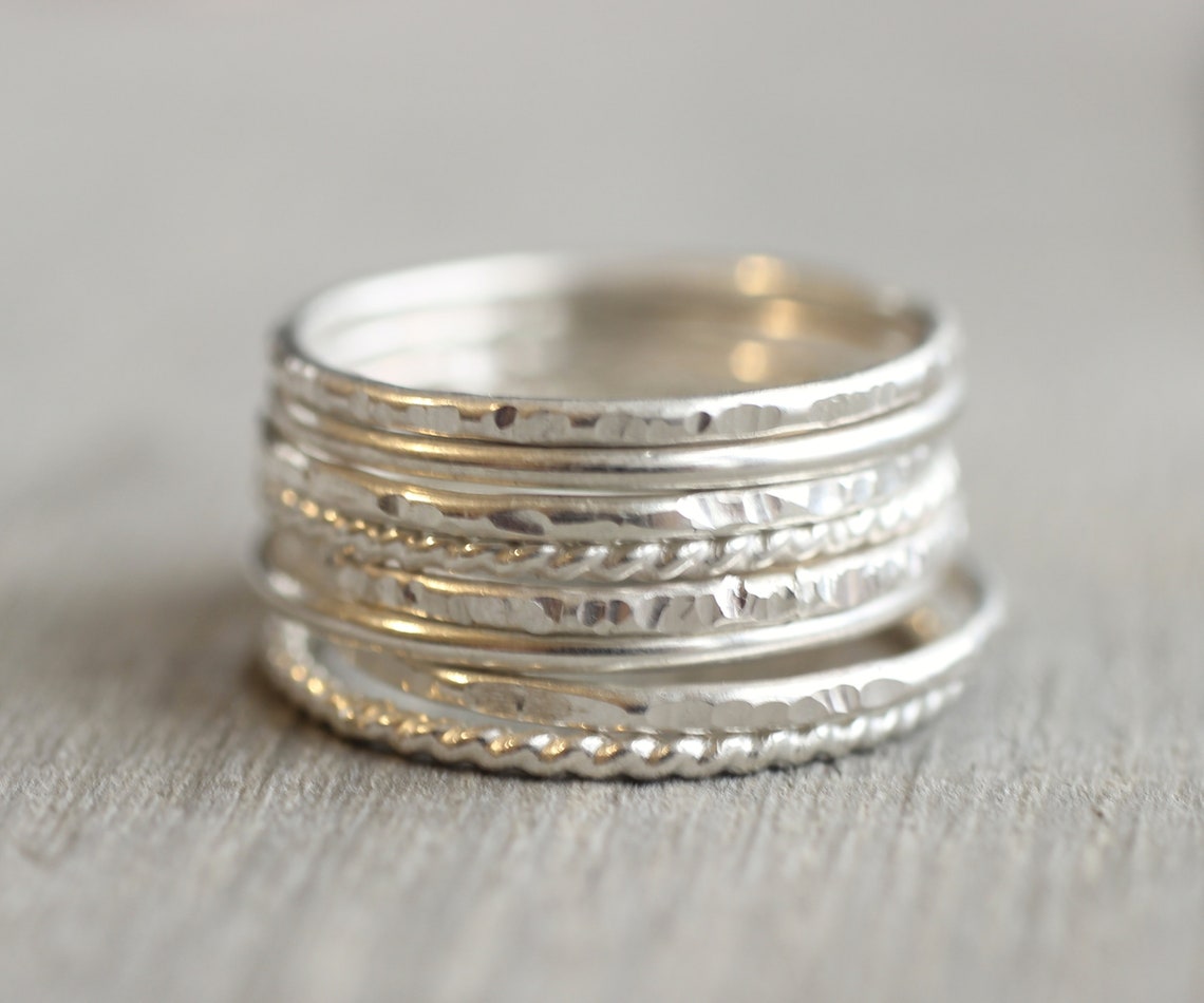 Sterling Silver Stacking Ring Set // Set of 8 Sterling Silver | Etsy
