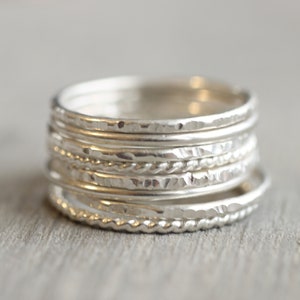Sterling Silver Stacking Ring Set // Set of 8 Sterling Silver Stacking ...