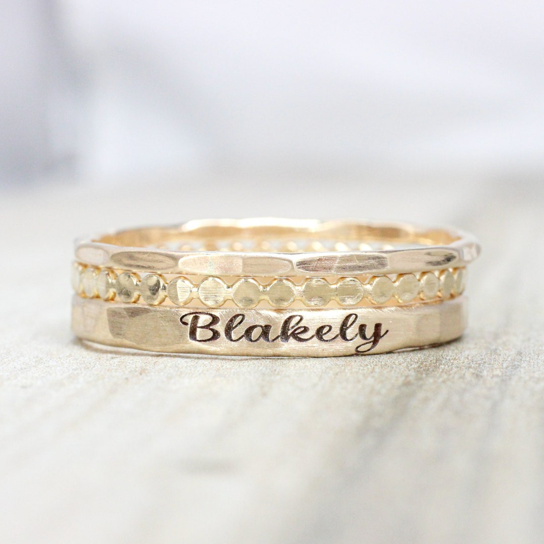 Gold Name Ring Set // Set of 3 Custom Ring Set - Personalized Ring ...