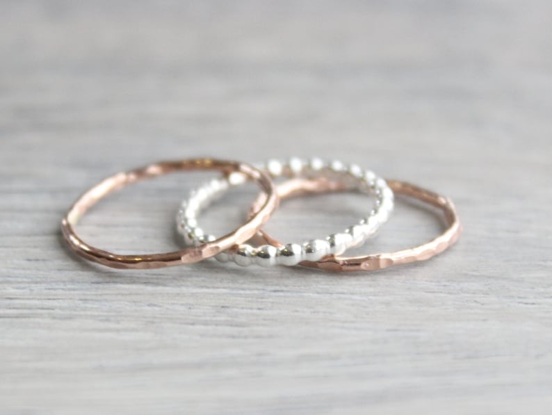 Stacking Rings // Set of 3 Simple Sterling Silver and Rose | Etsy
