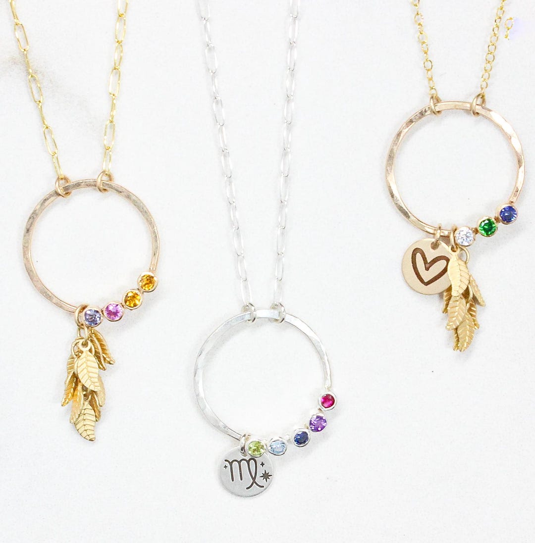 14K Gold Filled Birthstone Circle Necklace: Personalized Family Jewelry ...