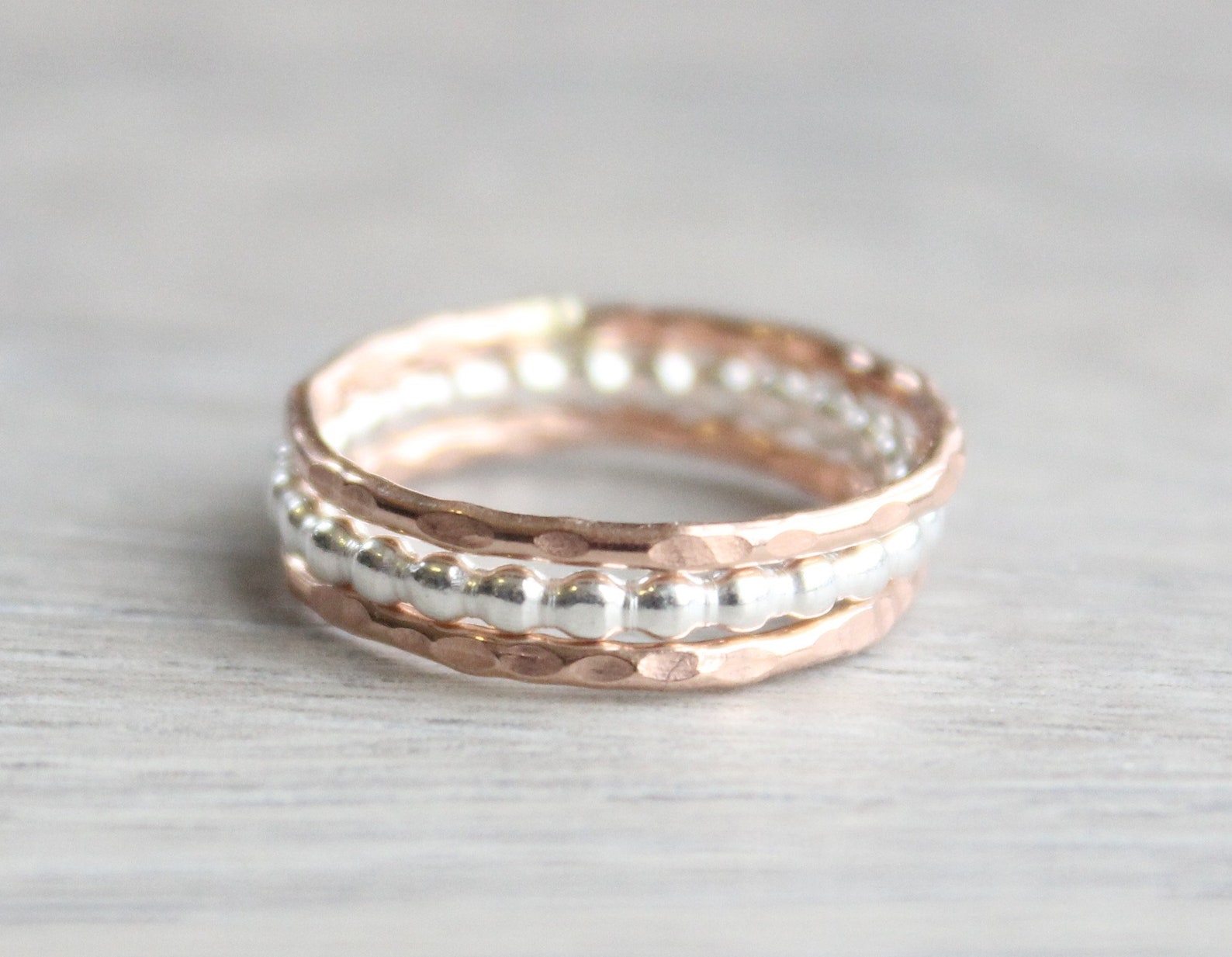 Stacking Rings // Set of 3 Simple Sterling Silver and Rose | Etsy