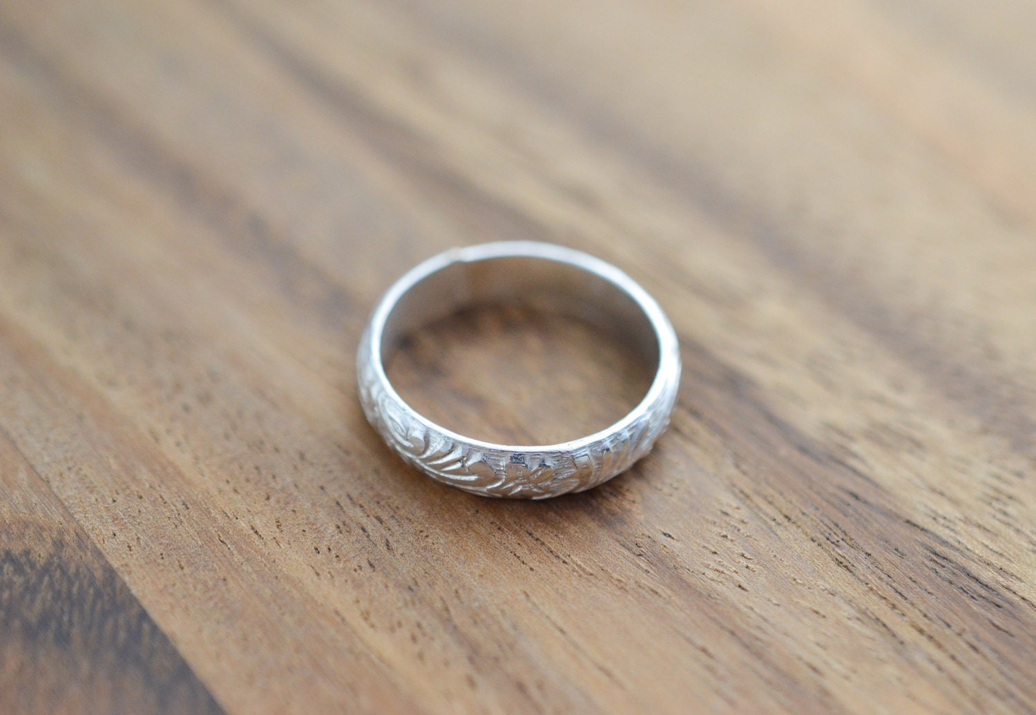 Sterling Silver Floral Band: Thick Stacking Ring, His or Hers - Etsy