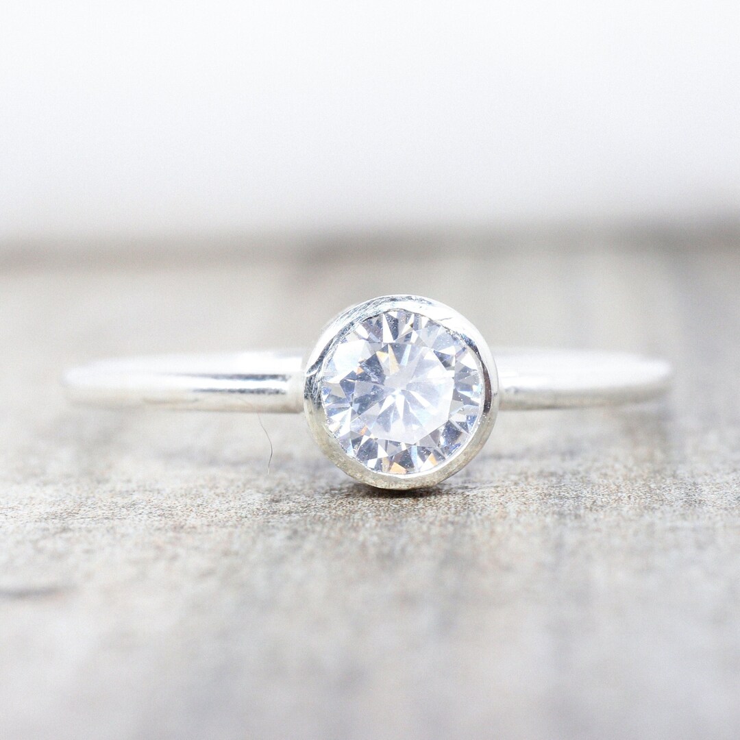 Genuine White Topaz Stacking Ring in Sterling Silver// 5mm Faceted ...