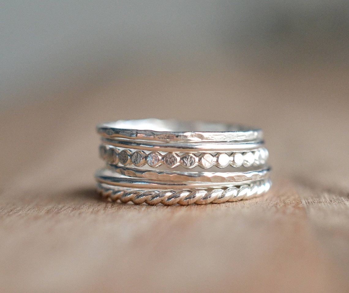Set of 6 Sterling Silver Stacking Rings // Sterling Silver - Etsy