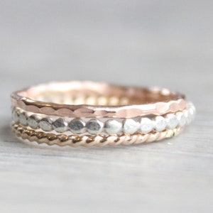 Silver Gold and Rose Gold Stackable Rings // Set of 3 Simple Sterling ...