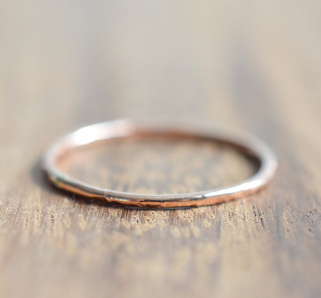 14K Rose Gold Filled Ring // Simple Rose Gold Ring // Hammered Stacking ...