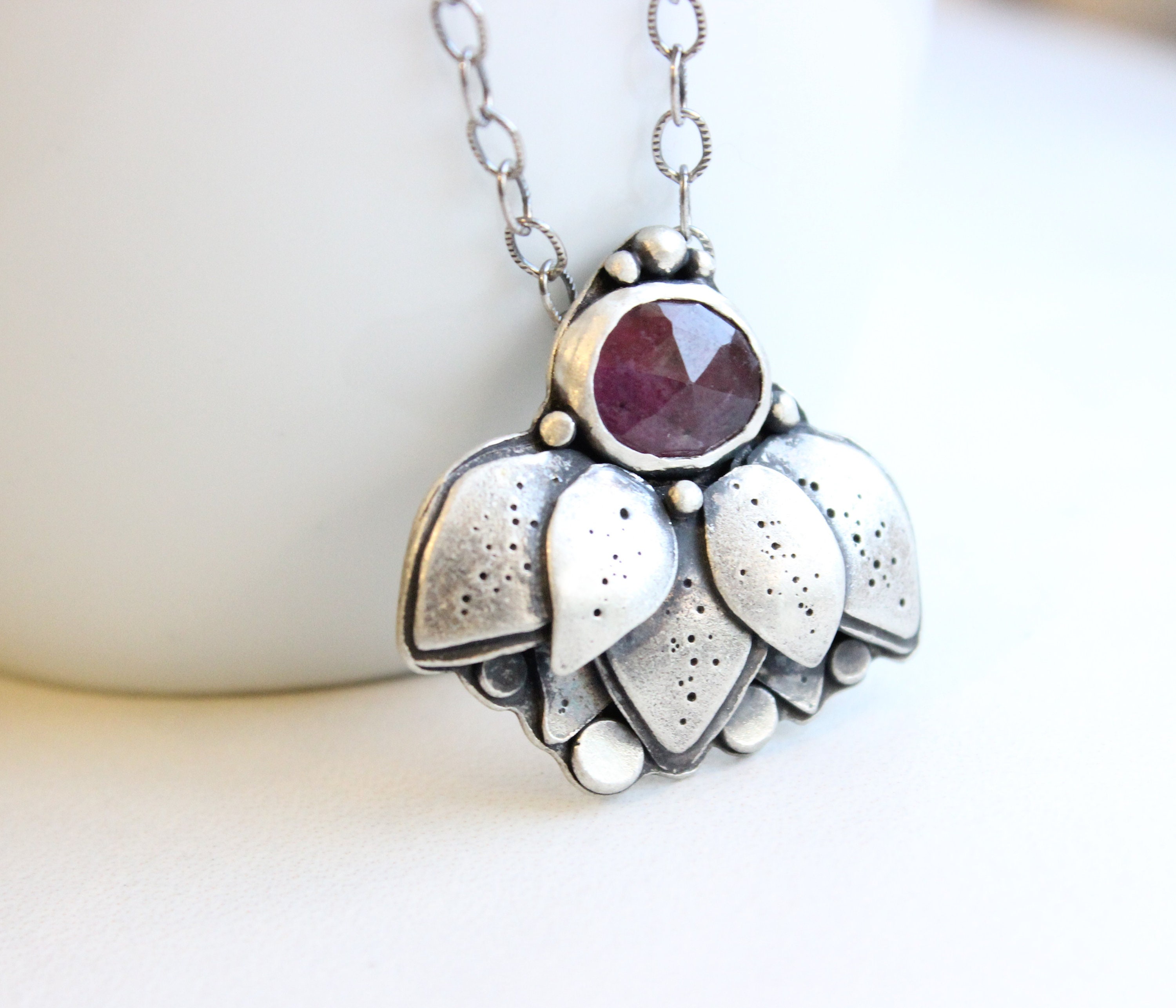 Sterling Silver Ruby Necklace // Natural Ruby Unique Necklace | Etsy