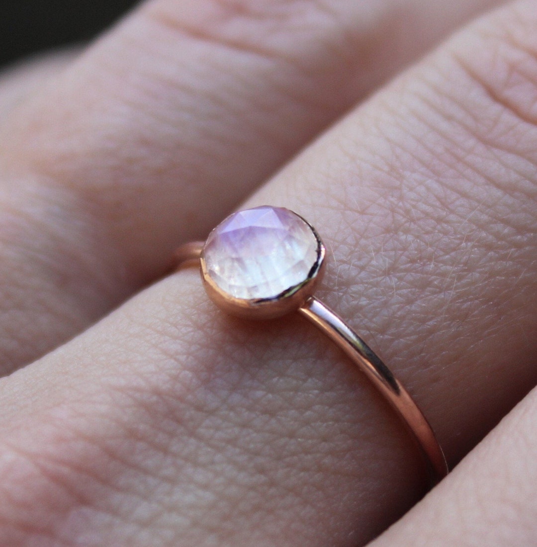 14K Rose Gold Filled Rainbow Moonstone Stacking Ring - Rose Cut - Etsy