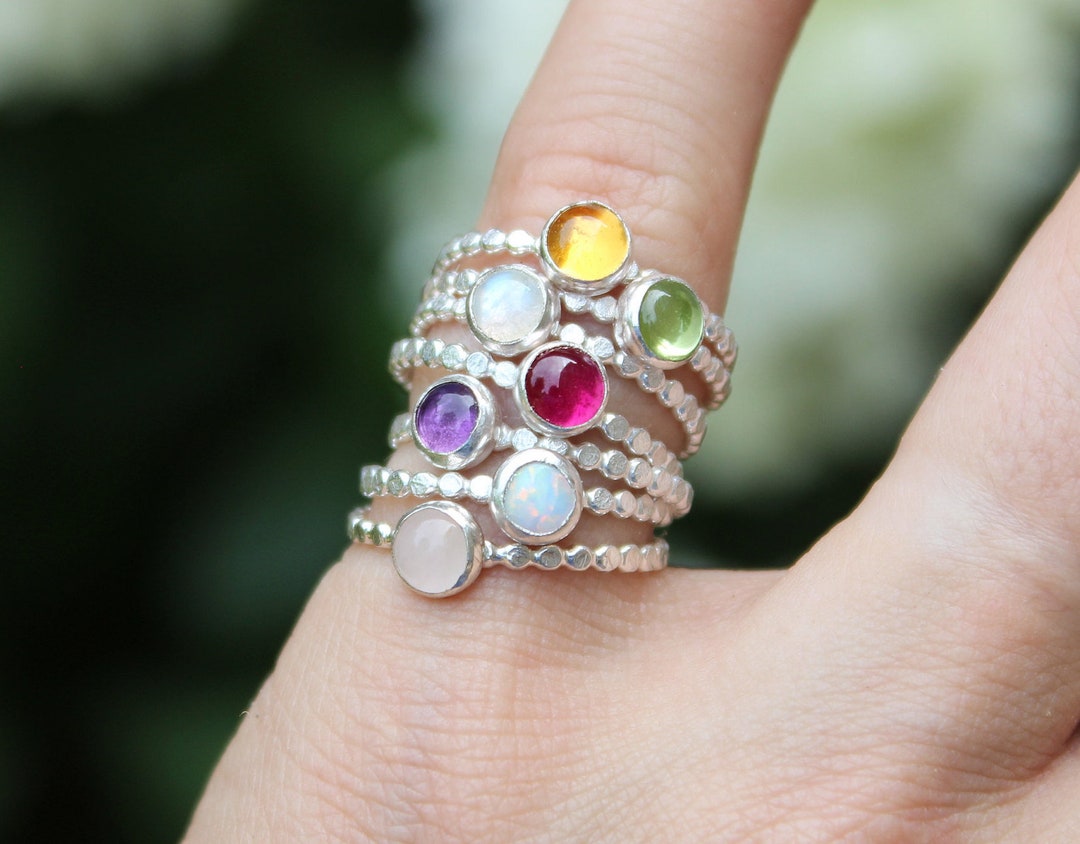Sterling Silver Gemstone Ring // Silver Gemstone Stacking Rings ...
