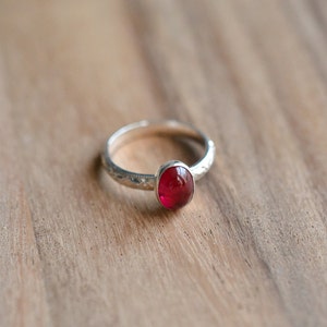 Silver Ruby Ring // Sterling Silver Birthstone Stacking Ring - Lab ...