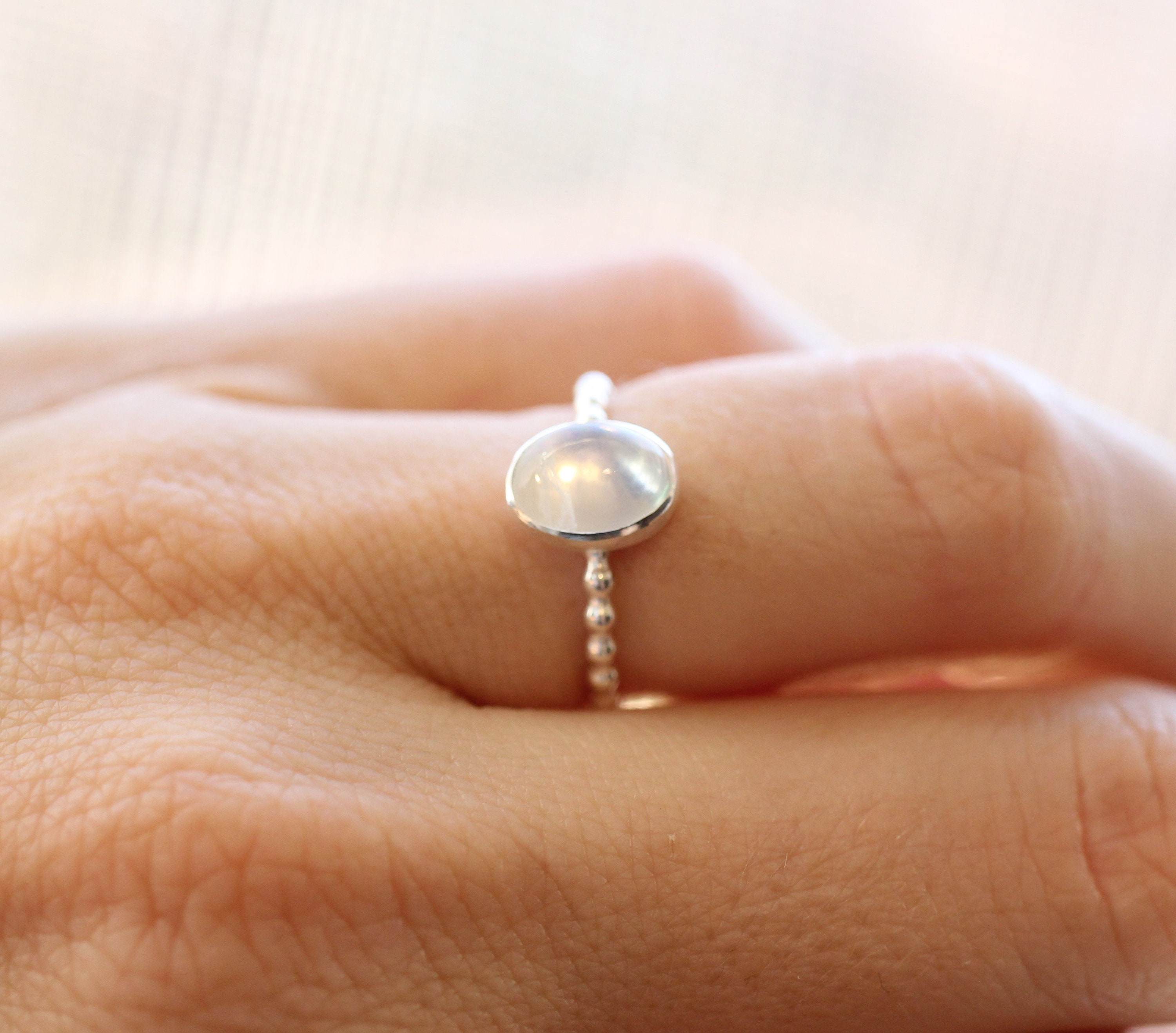 Sterling Silver Moonstone Ring // Rainbow Moonstone Stacking | Etsy
