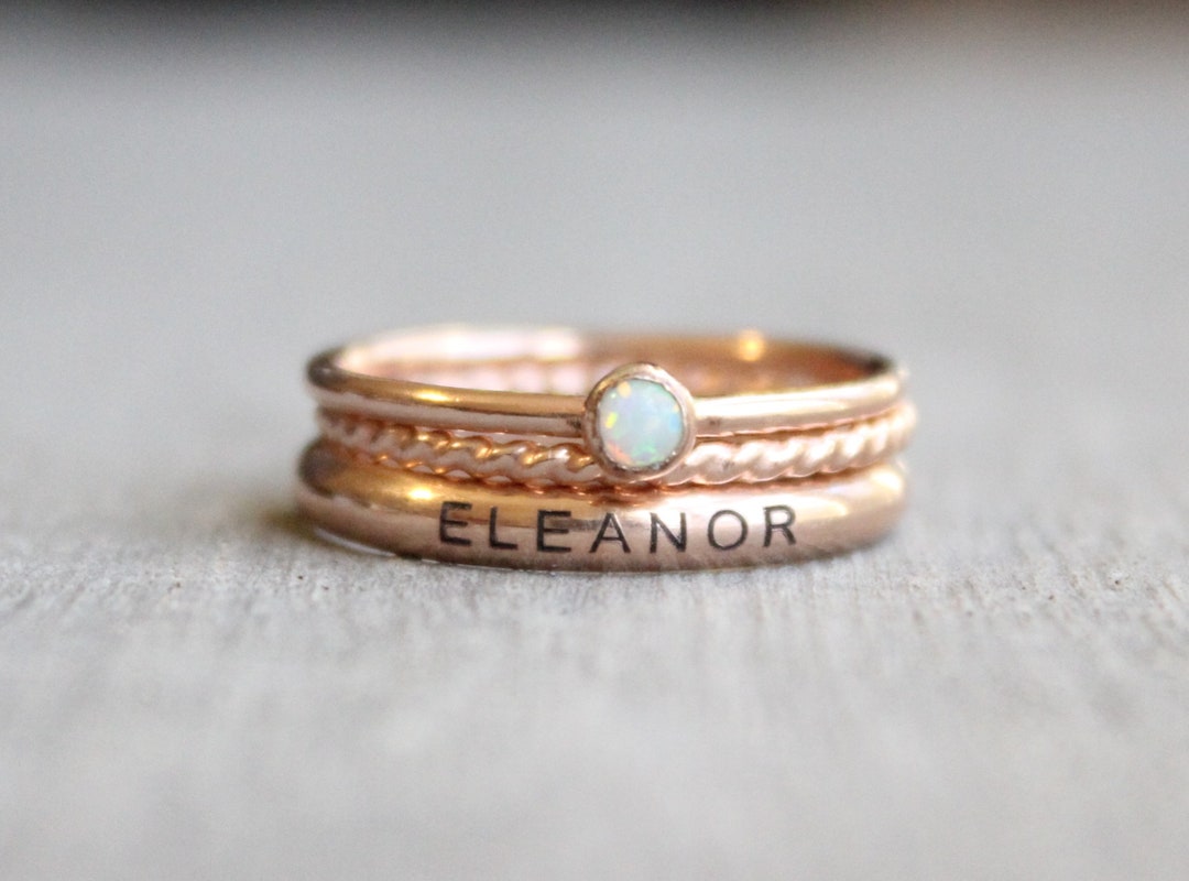 Rose Gold Name Ring Set // Personalized Stacking Name Rings // - Etsy