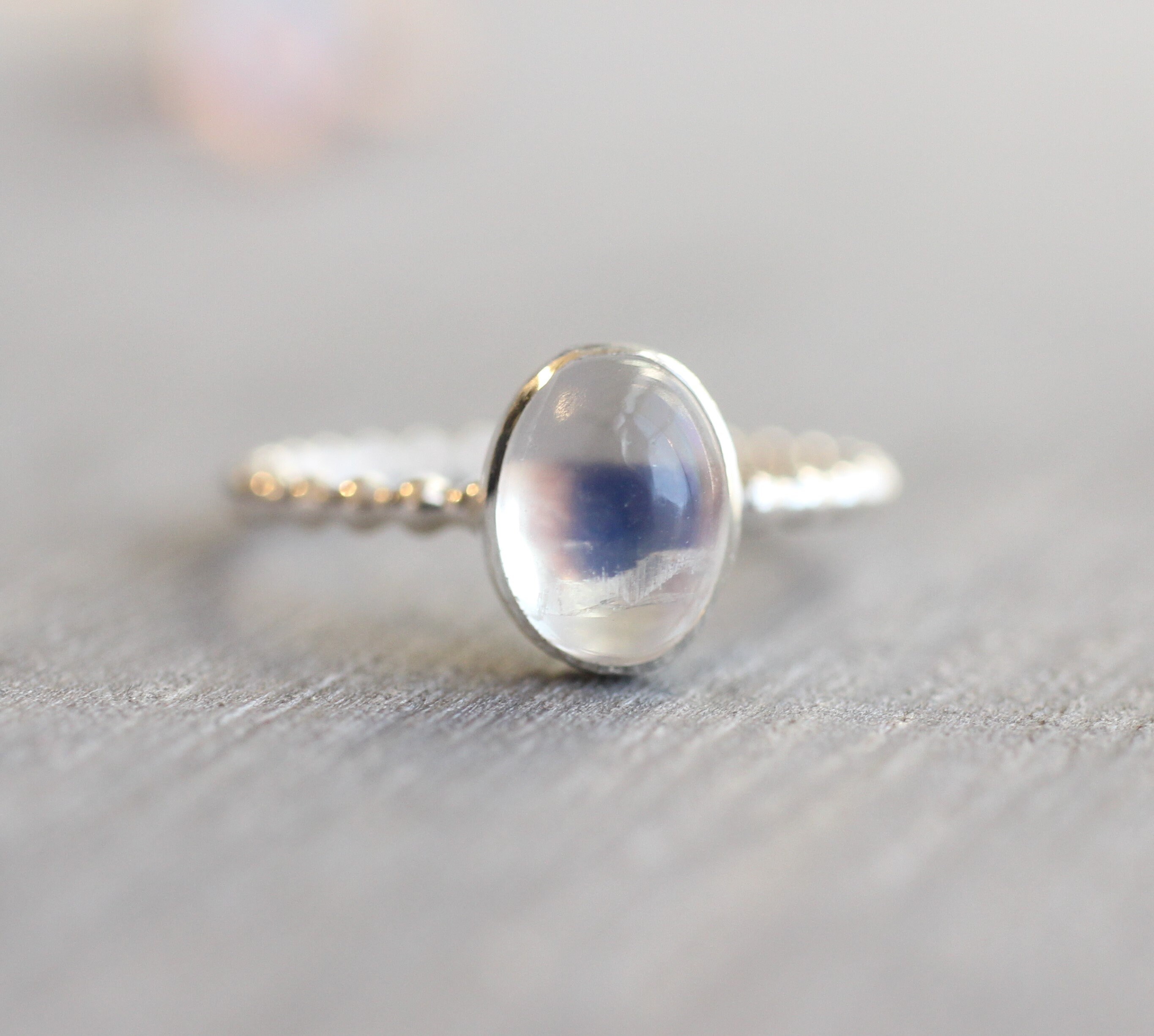 Sterling Silver Moonstone Ring // Rainbow Moonstone Stacking | Etsy