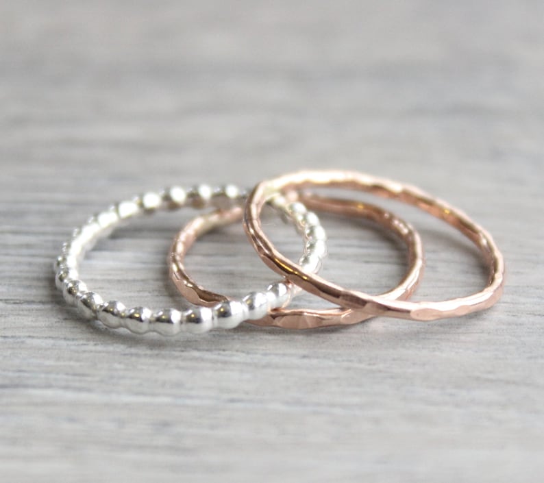 Stacking Rings // Set of 3 Simple Sterling Silver and Rose | Etsy