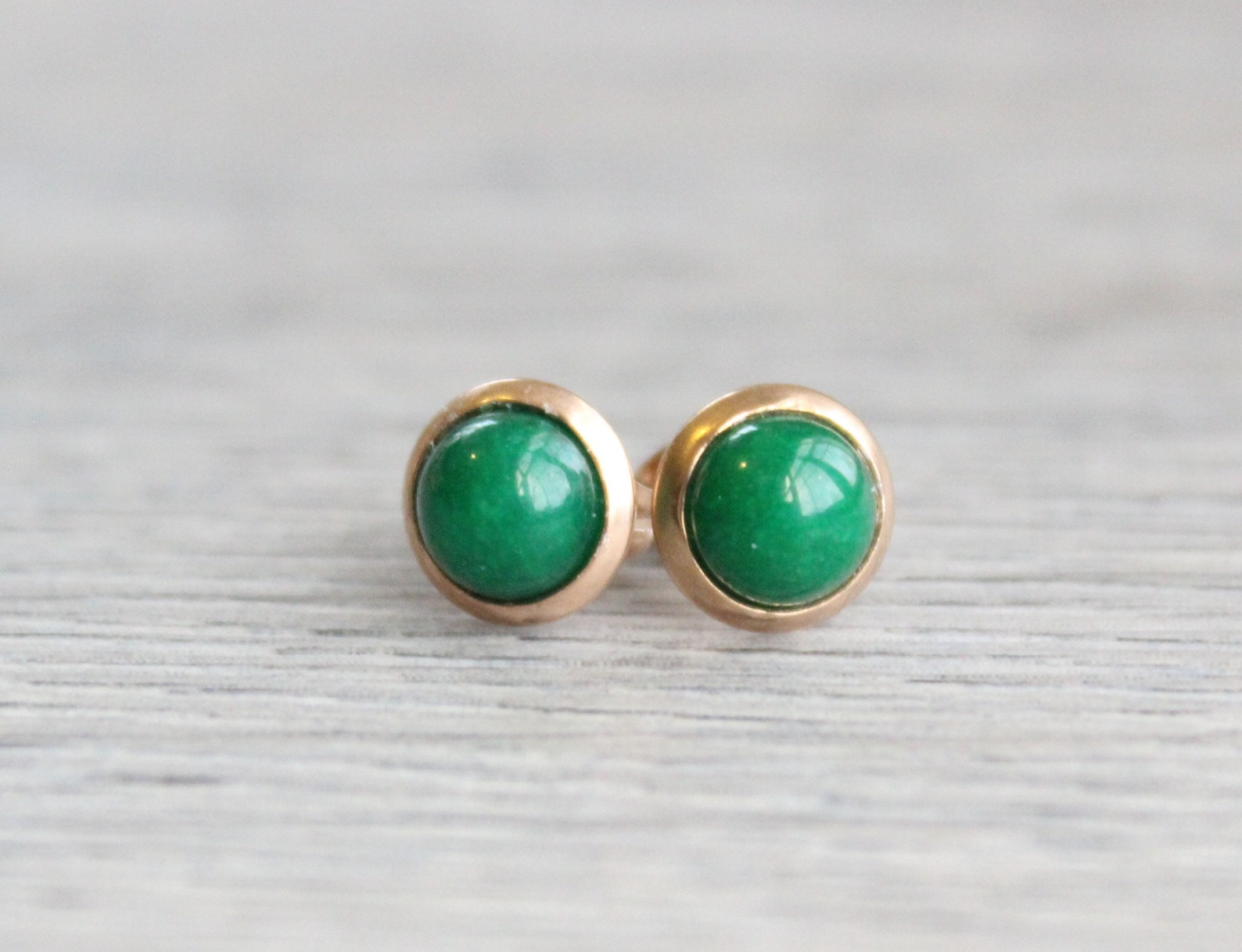 Rose Gold Jade Studs // Rose Gold Green Jade Earrings // | Etsy