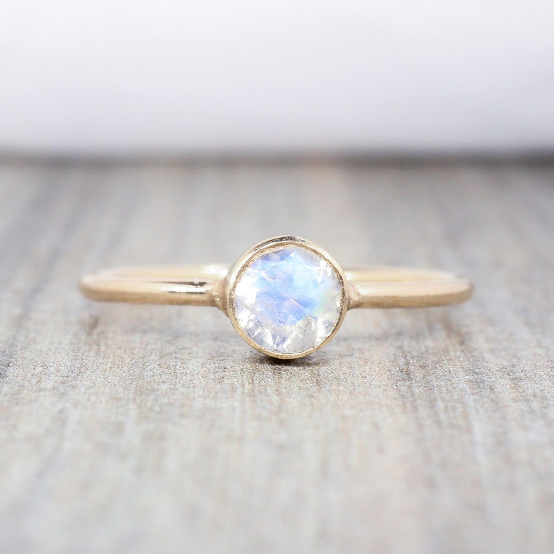 Rainbow Moonstone Stacking Ring in 14K Gold Filled // 5mm Faceted ...