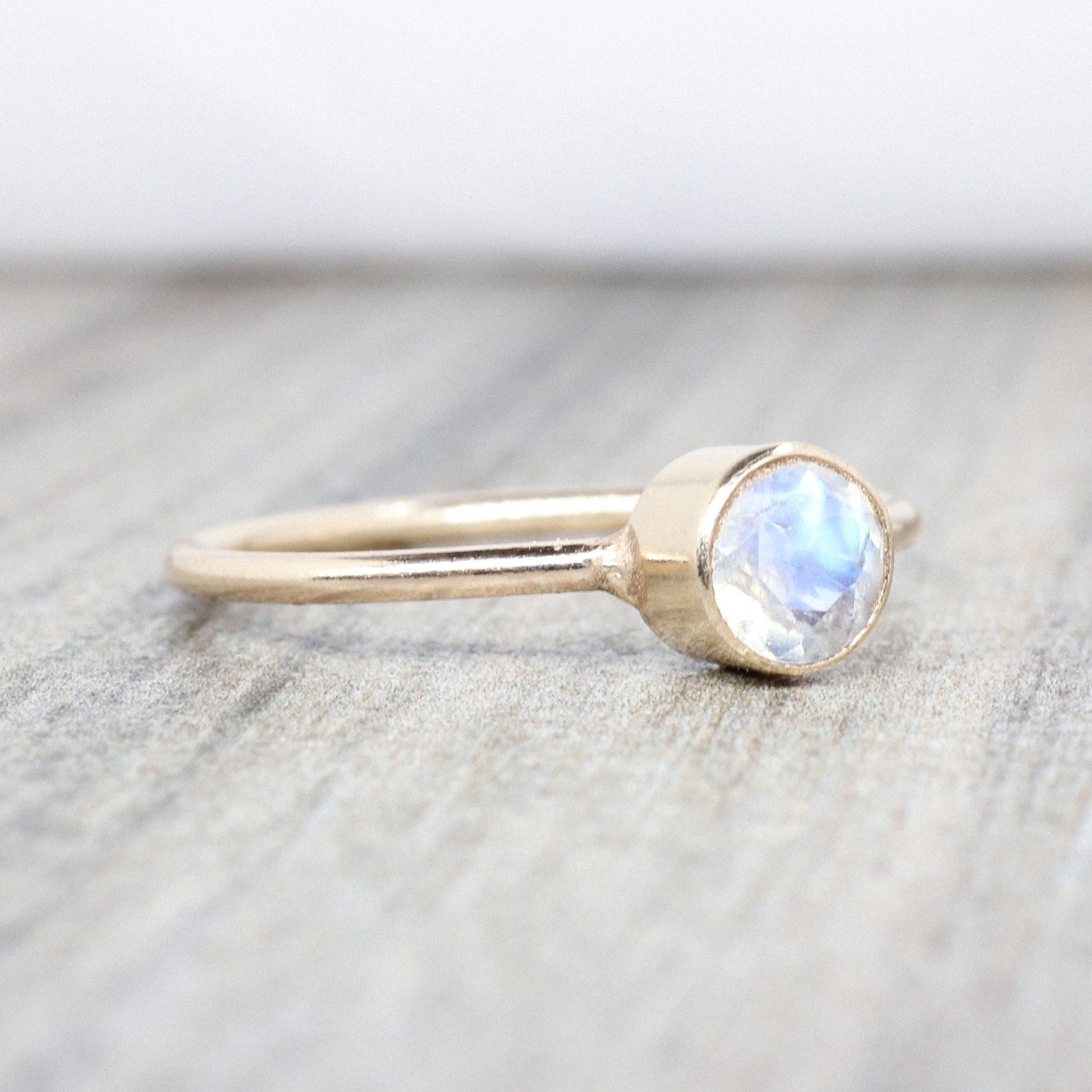 Rainbow Moonstone Stacking Ring in 14K Gold Filled // 5mm Faceted ...