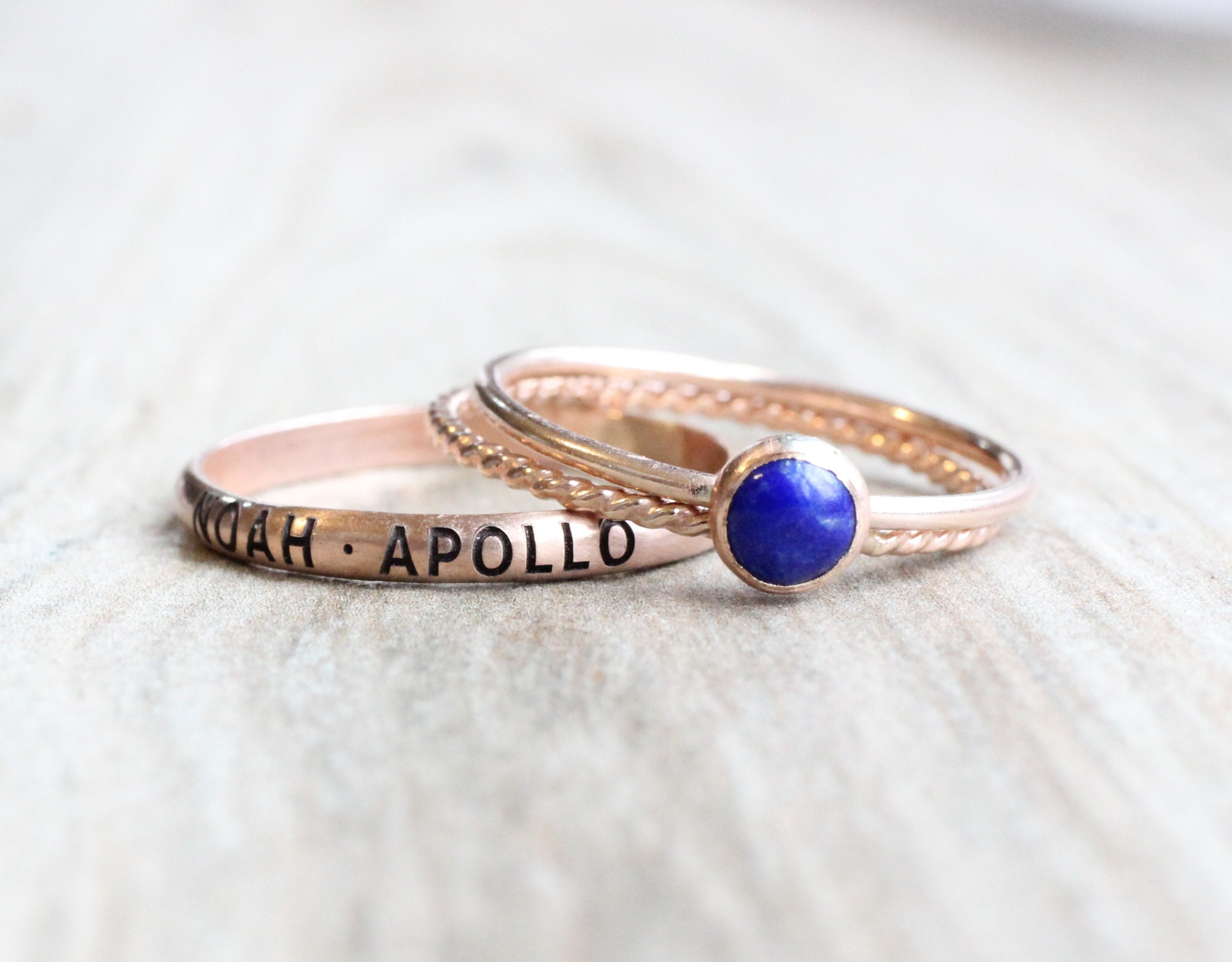 Rose Gold Name Ring Set // Personalized Stacking Name Rings // | Etsy