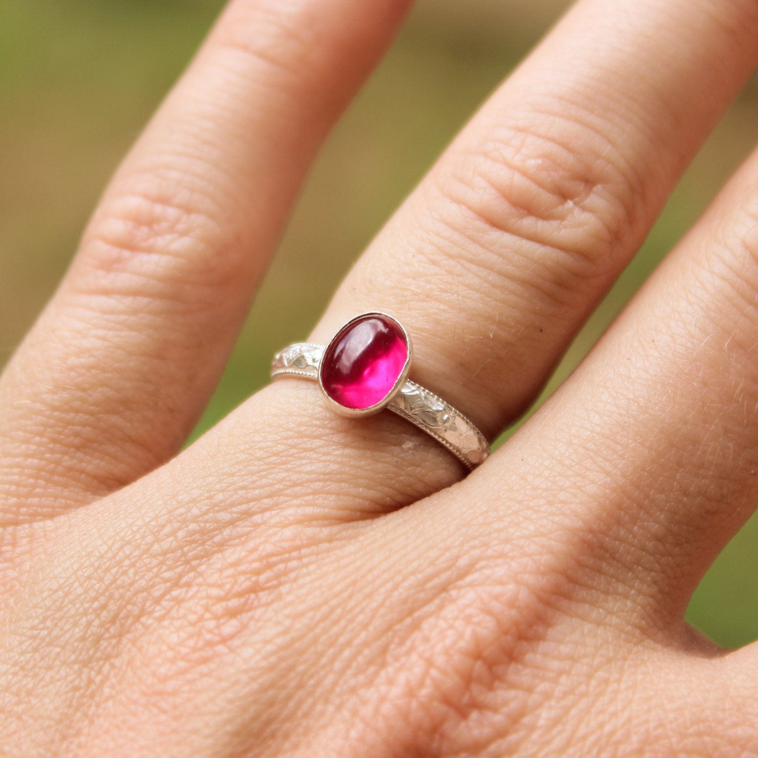 Silver Ruby Ring // Sterling Silver Birthstone Stacking Ring - Etsy UK