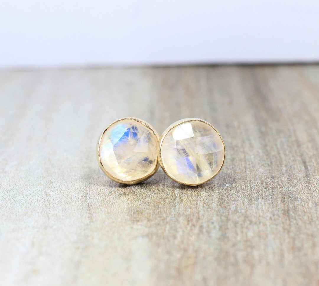 Gold Moonstone Earrings // Rose Cut Moonstone Stud Earrings // 6mm ...