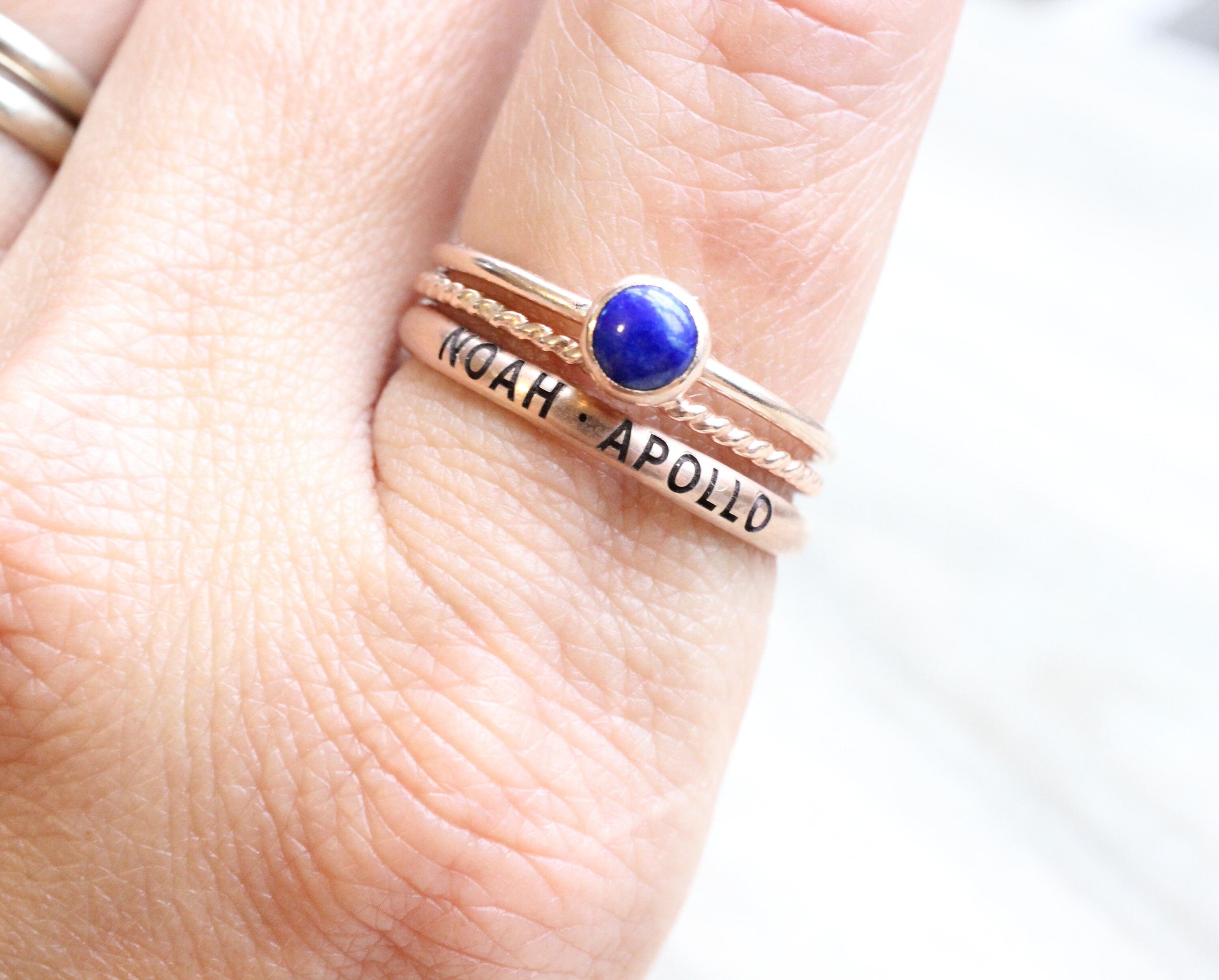 Rose Gold Name Ring Set // Personalized Stacking Name Rings // | Etsy