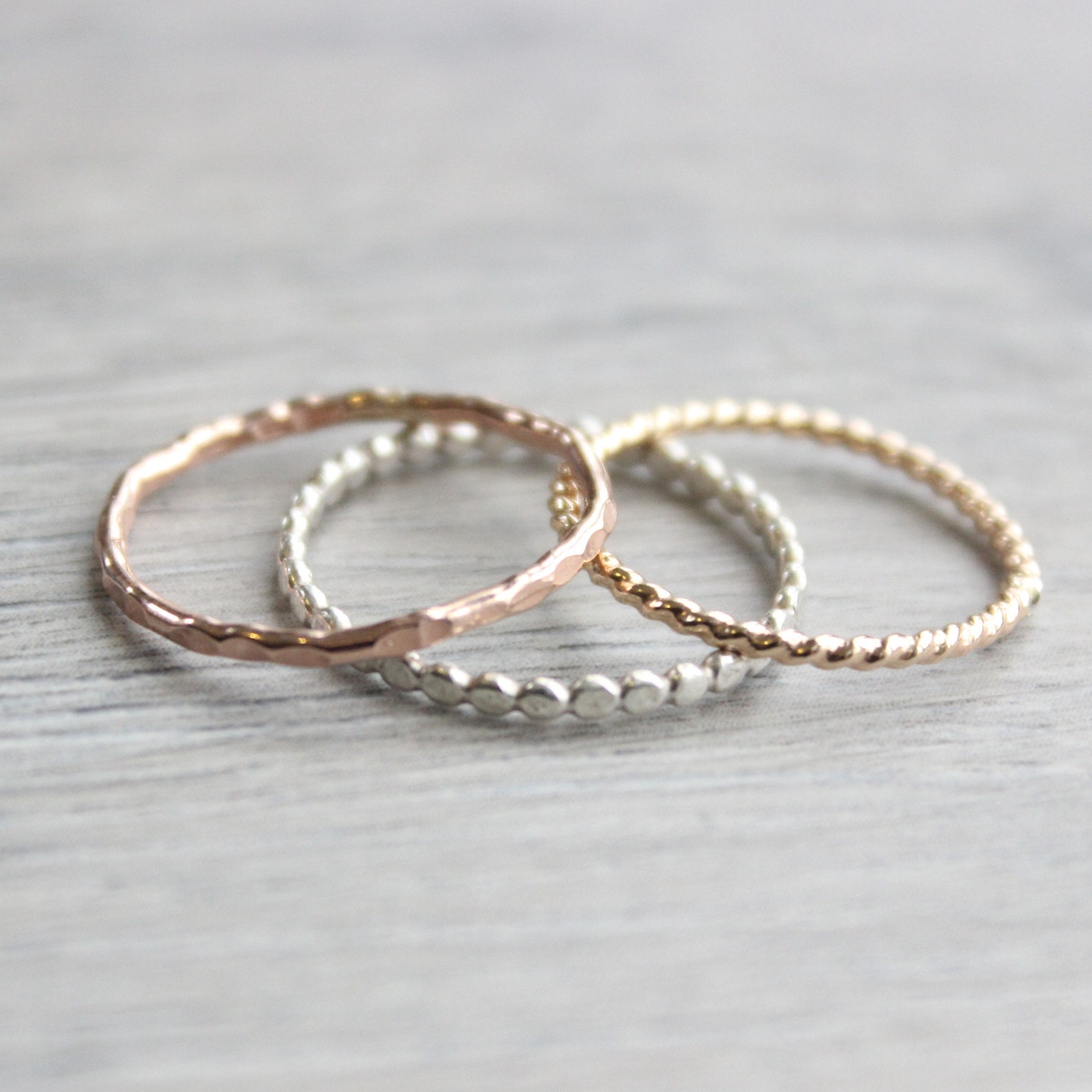 Silver Gold and Rose Gold Stackable Rings // Set of 3 Simple - Etsy