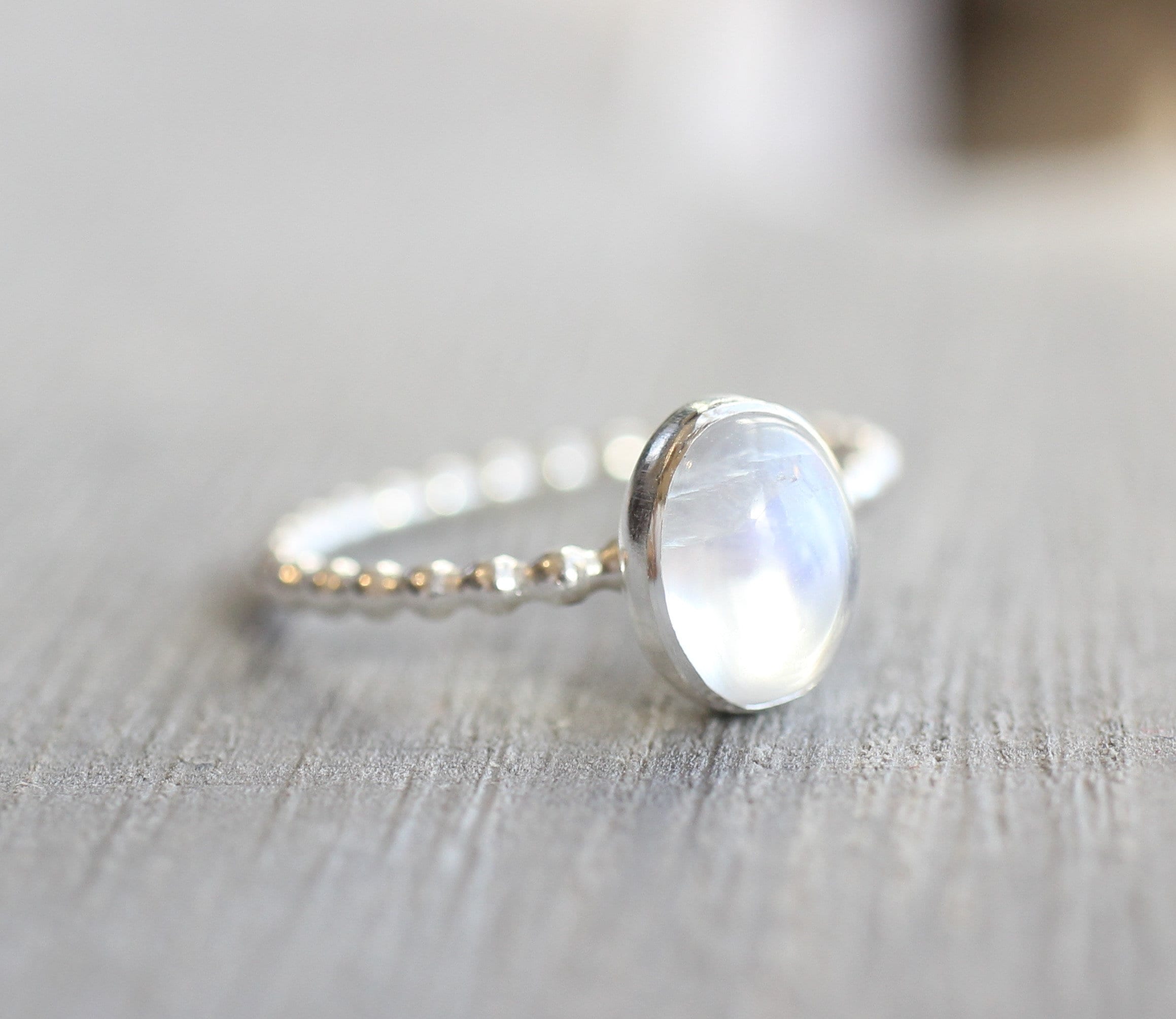 Sterling Silver Moonstone Ring // Rainbow Moonstone Stacking | Etsy