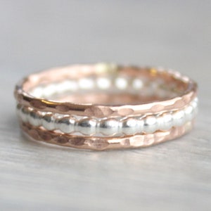 Stacking Rings // Set of 3 Simple Sterling Silver and Rose Gold ...