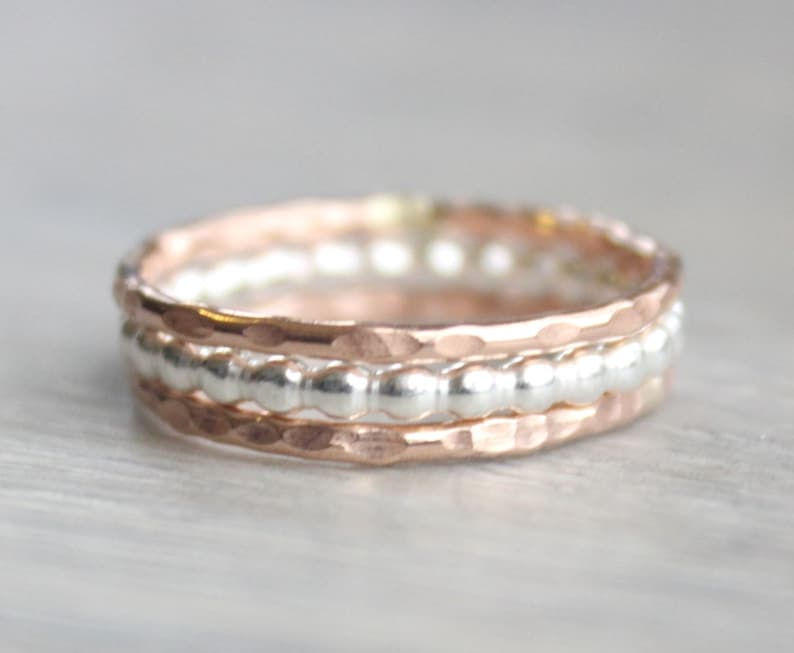 Stacking Rings // Set of 3 Simple Sterling Silver and Rose | Etsy