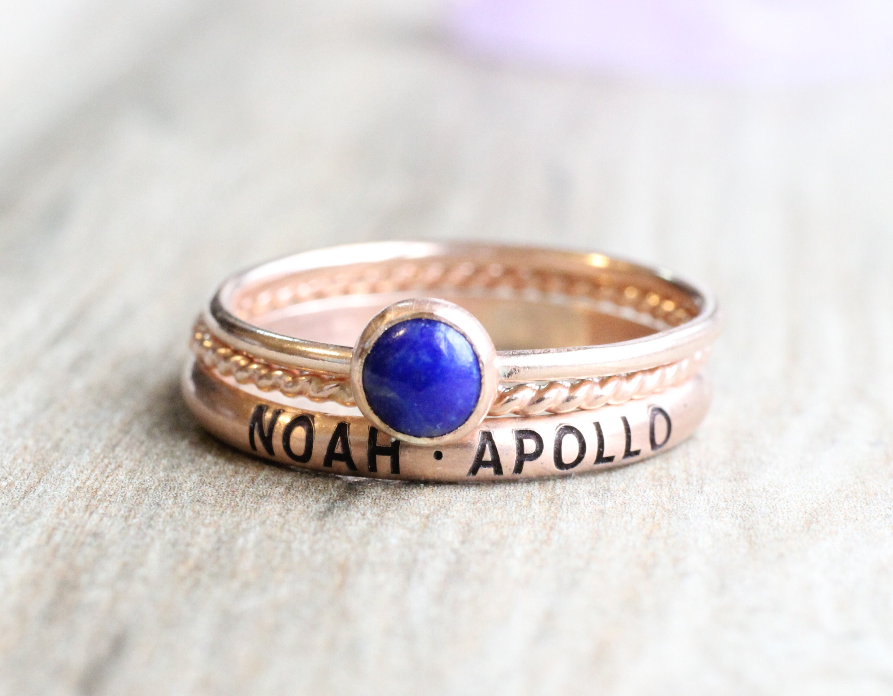 Rose Gold Name Ring Set // Personalized Stacking Name Rings // | Etsy