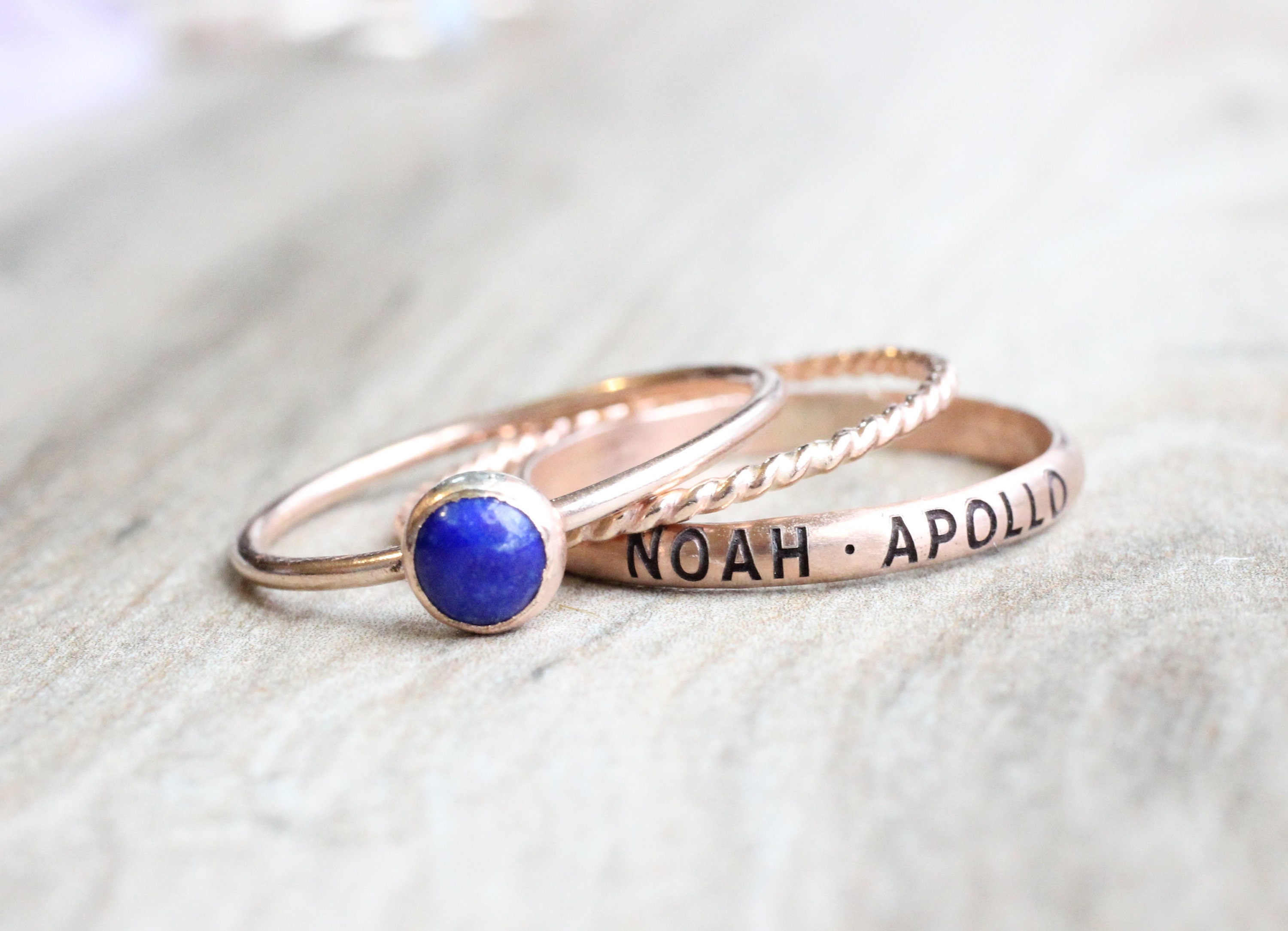 Rose Gold Name Ring Set // Personalized Stacking Name Rings // | Etsy