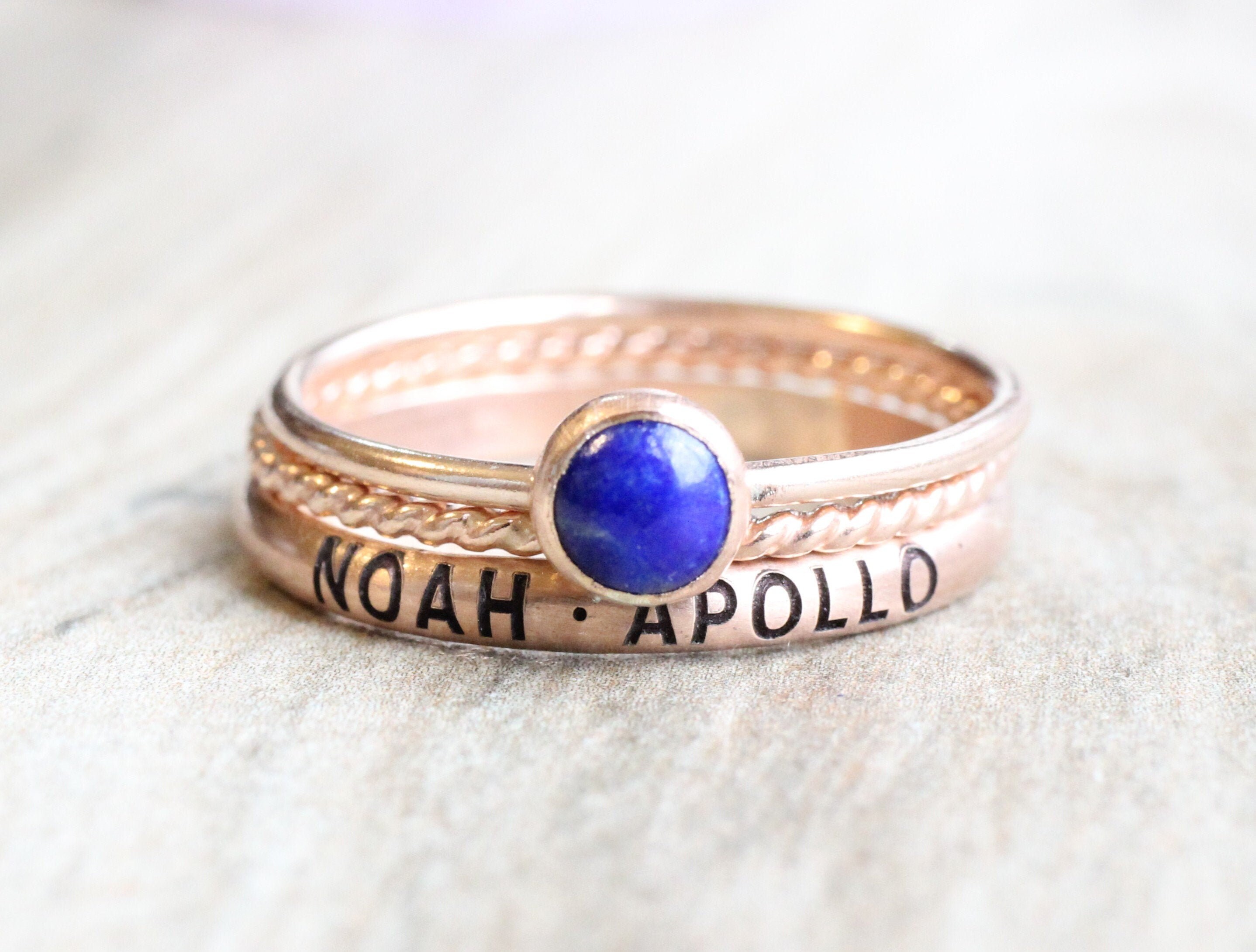 Rose Gold Name Ring Set // Personalized Stacking Name Rings // | Etsy