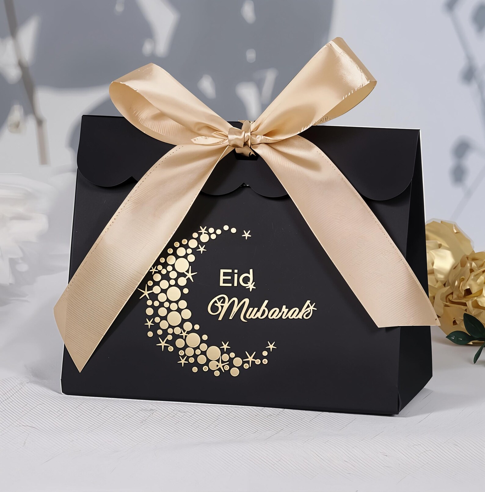 10pcs Black & Gold Eid Mubarak Gift Boxes With Ribbons – Elegant ...