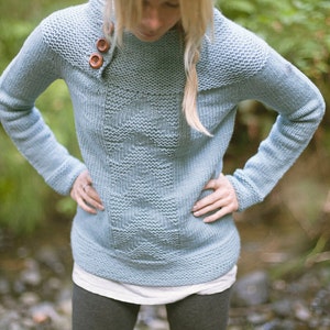KNITTING PATTERN | Antrorse Pullover - Cozy Aran Sweater Funnel Button Neck Modern Chevron Arrow ...