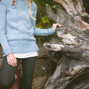 KNITTING PATTERN | Antrorse Pullover - Cozy Aran Sweater Funnel Button Neck Modern Chevron Arrow ...