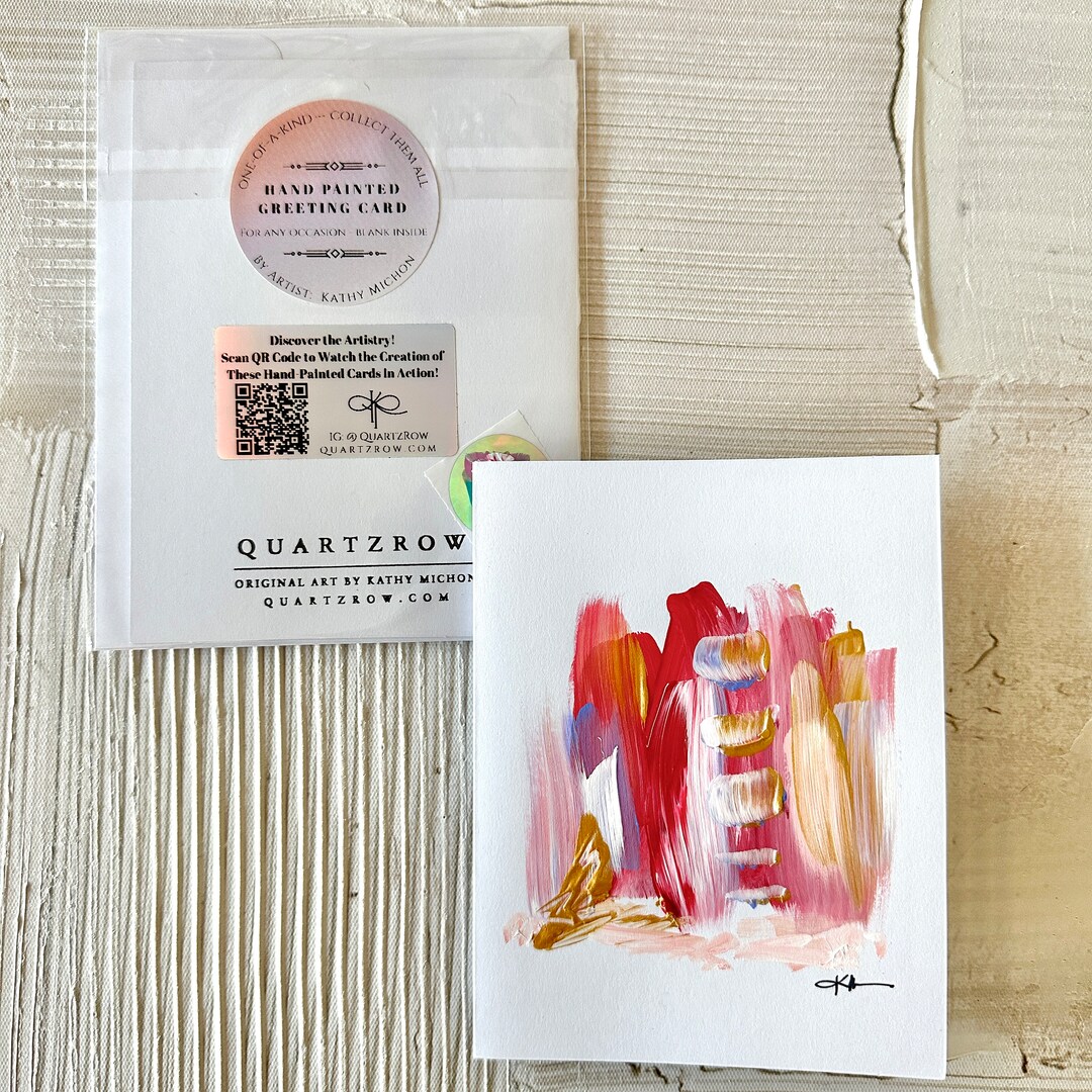 Hand Painted Modern Art Card Red/pink/gold Abstract Greeting Card - Etsy