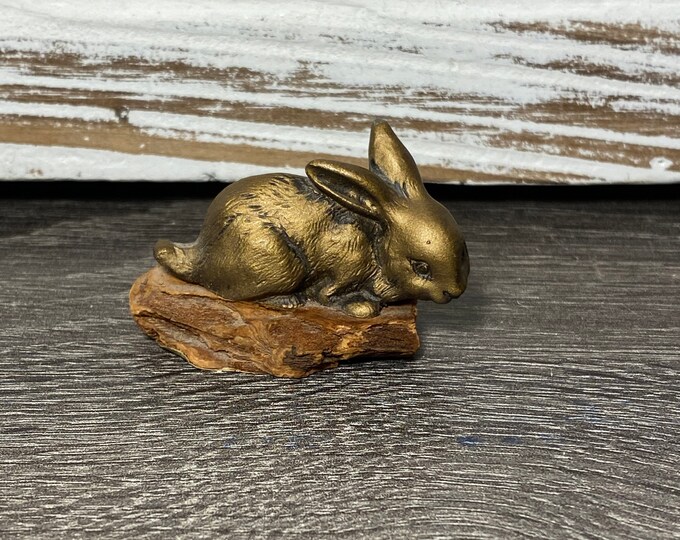 Vintage Bronze Bunny Rabbit on Wood Small Miniature Figurine - Etsy