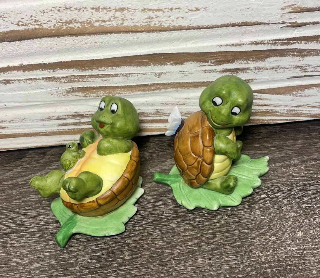 Vintage Pair of Anthropomorphic Green Turtle/tortoise Ceramic - Etsy