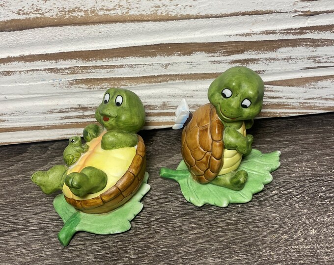 Vintage Pair of Anthropomorphic Green Turtle/tortoise Ceramic Figurines ...