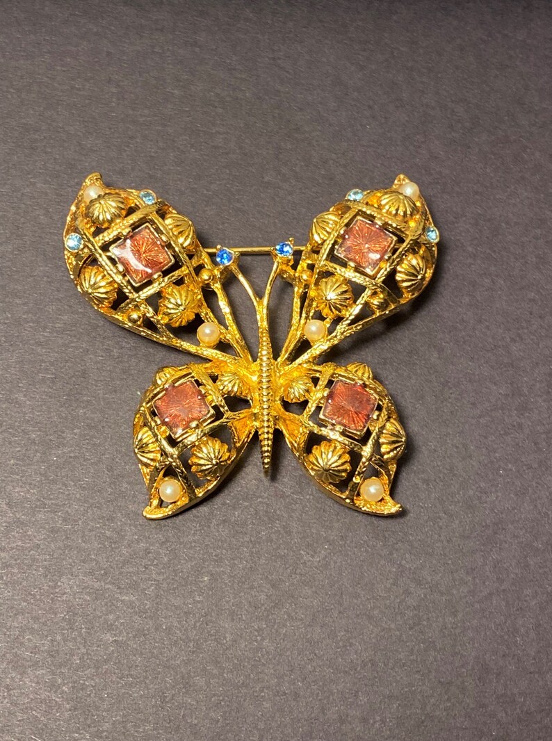 Vintage Gold Tone Large Jeweled Butterfly Brooch/ Pin With - Etsy