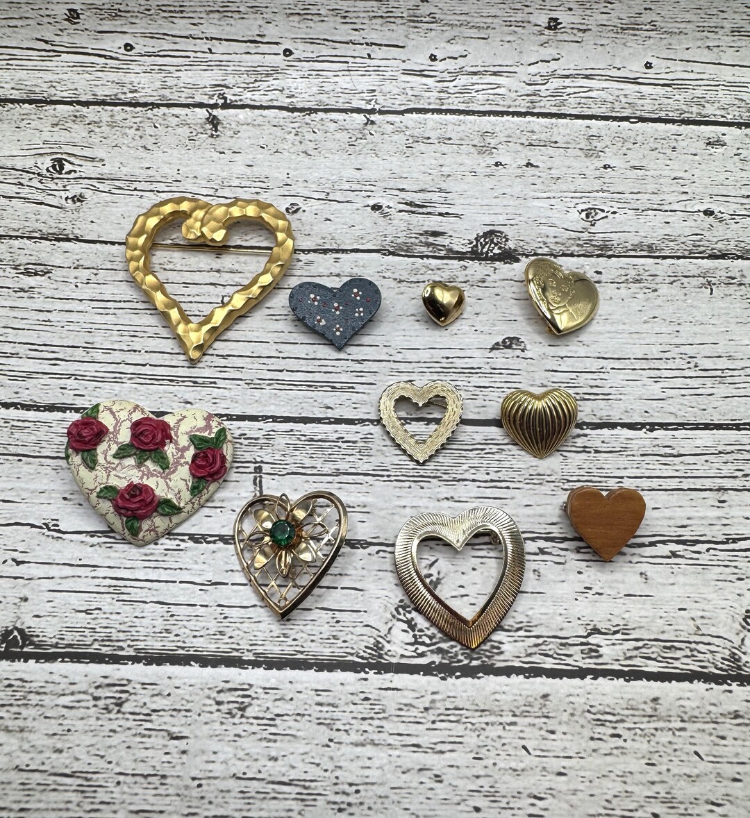 Vintage Lot of 10 Heart Shaped Pins- Various Shapes, Sizes and ...