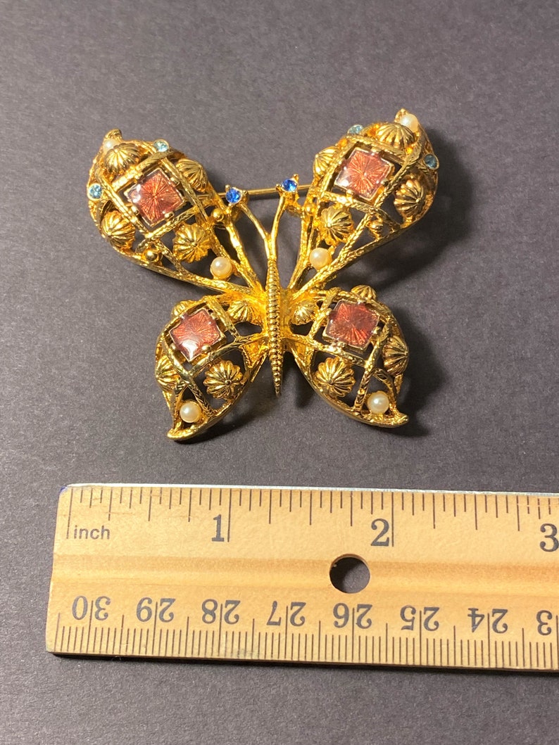 Vintage Gold Tone Large Jeweled Butterfly Brooch/ Pin With - Etsy