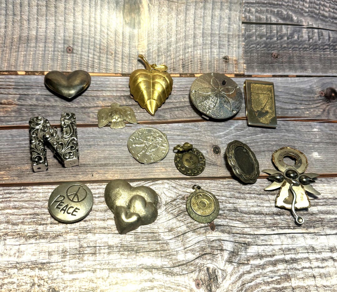 Vintage Metal Findings Craft Lot- Jewelry Pieces and Shapes- Heart ...