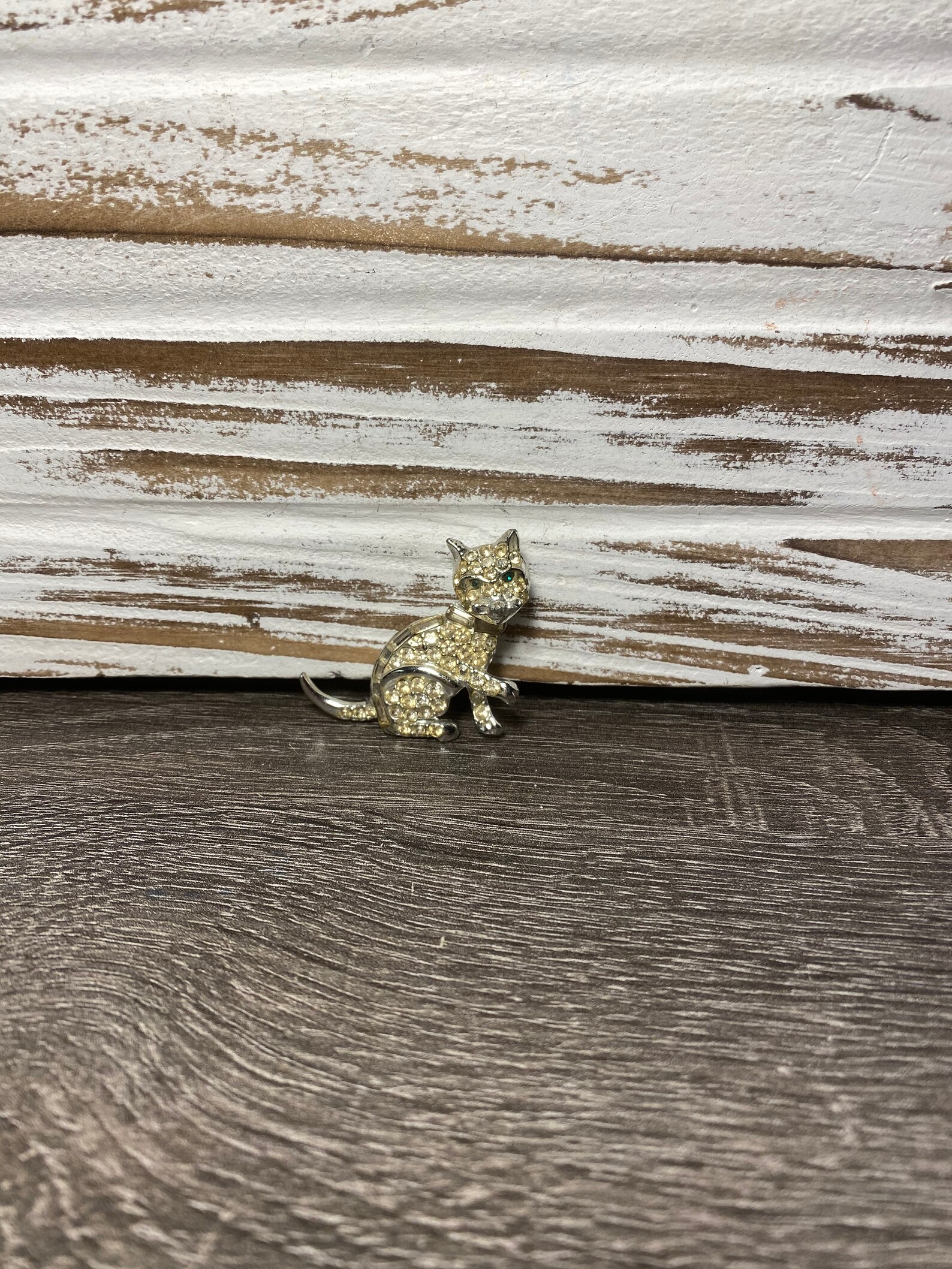 Vintage Jeweled Rhinestone Cat Kitten Pin Brooch Silver Tone | Etsy