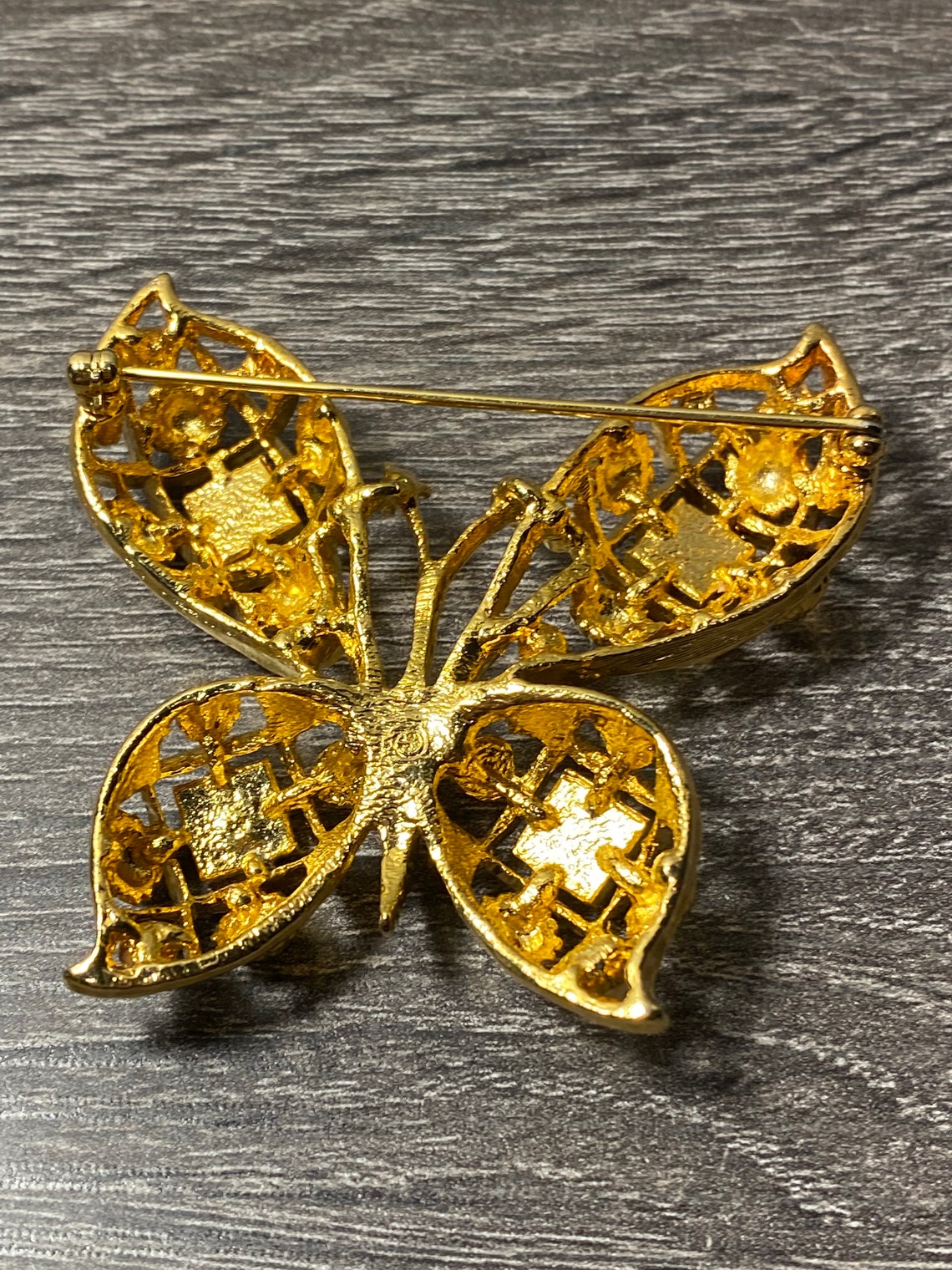 Vintage Gold Tone Large Jeweled Butterfly Brooch/ Pin With - Etsy